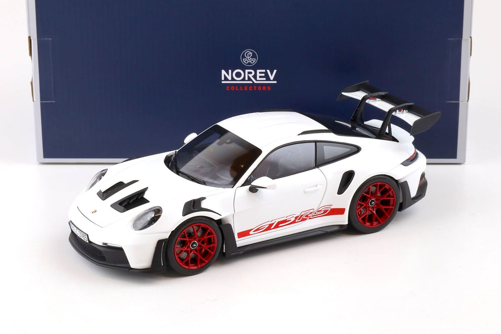 Norev Porsche 911 992 GT3 RS White w/ Pyro Red Wheels 1:18 – STM Diecast